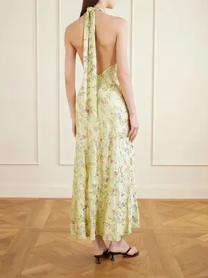 Rixo Dune Floral-embroidered Satin Maxi Dress