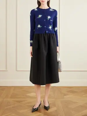 SHUSHU/TONG Cropped Embroidered Wool Cardigan