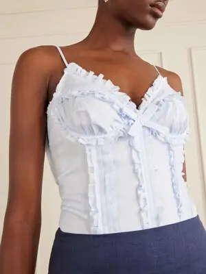 SHUSHU/TONG Bow-embellished Ruched Linen Bustier Bodysuit