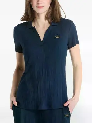 EA7 Ribbed-knit V-neck Polo Shirt - Blue