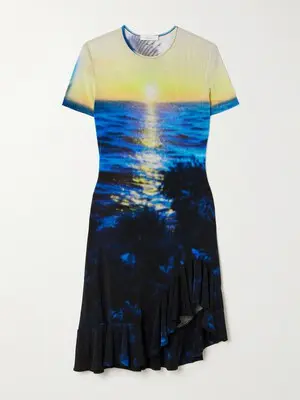 Rabanne Asymmetric Printed Stretch-jersey Mini Dress - Blue