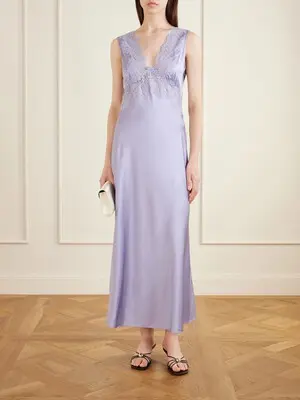 Rixo Lysandra Lace-trimmed Satin Maxi Dress - Blue