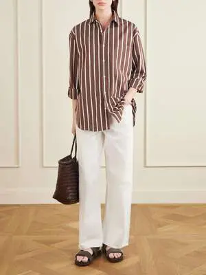 Matteau Striped Organic Cotton-poplin Shirt - Brown