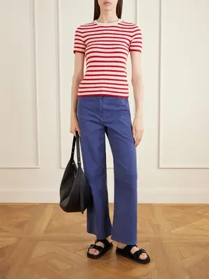 NILI LOTAN Megan Cotton-blend Wide-leg Pants - Blue