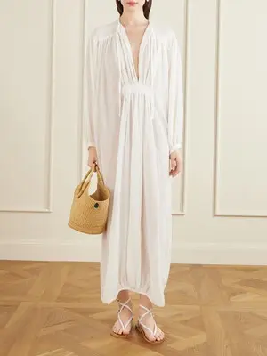 LES VACANCES D’IRINA Gathered Cotton Maxi Dress