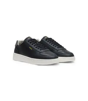 Hugo Leather Sneakers With Gold-tone Logo Detailing - Black