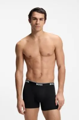 BOSS Three-pack Of Stretch-cotton Boxer Briefs With Logo Waistband - Black