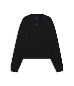 Hugo Cotton Terry Sweatshirt With Logo Badge - Black