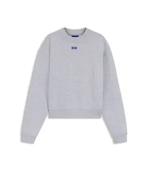 Hugo Cotton Terry Sweatshirt With Logo Badge - Light Grey