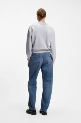 Hugo Cotton Terry Sweatshirt With Logo Badge - Light Grey