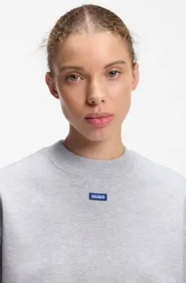 Hugo Cotton Terry Sweatshirt With Logo Badge - Light Grey