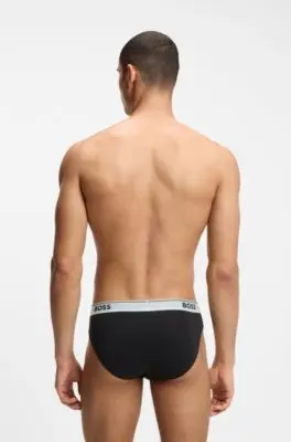BOSS Three-pack Of Logo-waistband Briefs In Stretch Cotton - Black