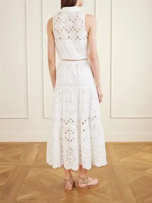 Cara Cara Melanie Broderie Anglaise Cotton Midi Skirt - White