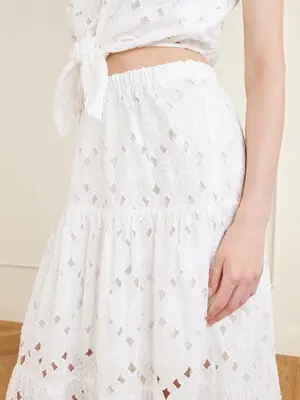 Cara Cara Melanie Broderie Anglaise Cotton Midi Skirt - White