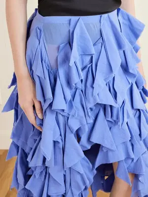 DIOTIMA Asymmetrical Ruffled Cotton Midi Skirt