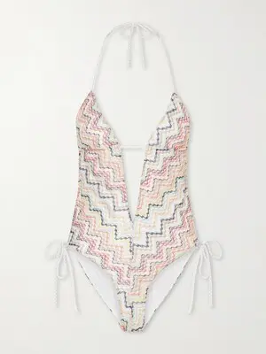 Missoni Striped Crochet-knit Halterneck Swimsuit - Multi