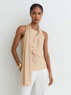 REISS Taylor Draped Sleeveless Top - Neutral