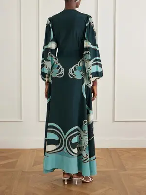 La DoubleJ Printed Silk Maxi Dress - Green