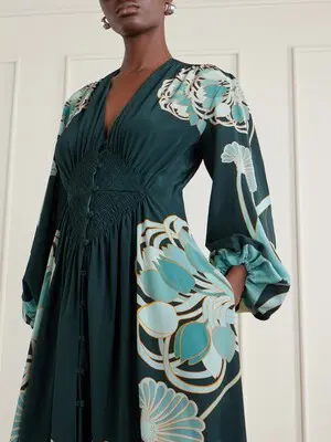 La DoubleJ Printed Silk Maxi Dress - Green