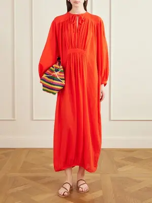 LES VACANCES D’IRINA Hazy Gathered Cotton Maxi Dress