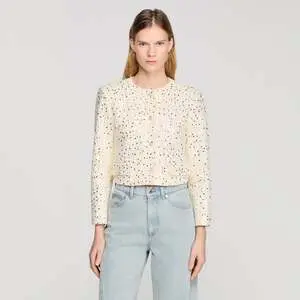 Sandro Embellished Sequined Cropped Jacket