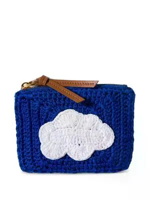 Miu Miu Crochet Zipper Pouch With Embroidered Logo - Blue