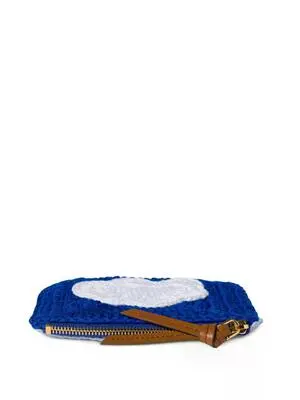 Miu Miu Crochet Zipper Pouch With Embroidered Logo - Blue