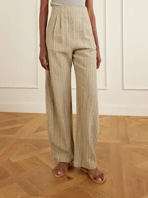 CORTANA Camila Pleated Striped Linen Wide-leg Pants