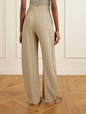 CORTANA Camila Pleated Striped Linen Wide-leg Pants