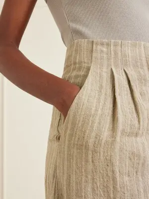 CORTANA Camila Pleated Striped Linen Wide-leg Pants