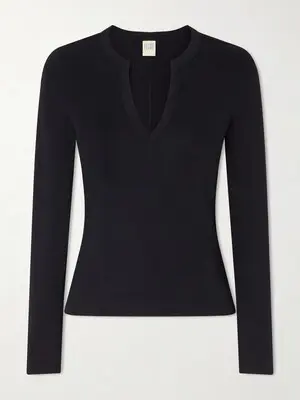 FLORE FLORE Iman Organic Cotton Long Sleeve V-neck T-shirt - Black