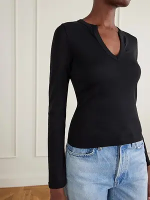 FLORE FLORE Iman Organic Cotton Long Sleeve V-neck T-shirt