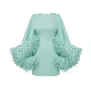 SANCTUMUM Deva Mini Dress With Feather Trimmed Sleeves