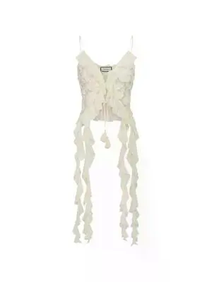NISSA Floral Appliqué Ruffled Top - Neutrals