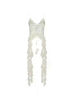 NISSA Floral Appliqué Ruffled Top