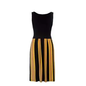 CONQUISTA Sleeveless A-line Dress With Striped Skirt - Black