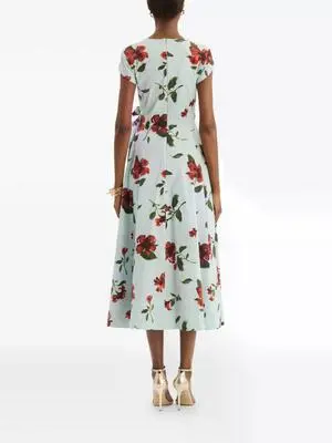 Oscar De La Renta Hibiscus Cotton Poplin Wrap Dress - Blue