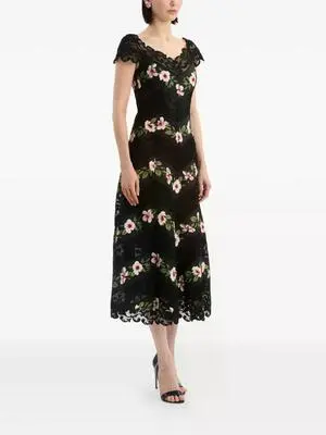 Oscar De La Renta Chiné Hibiscus Floral Lace Midi Dress
