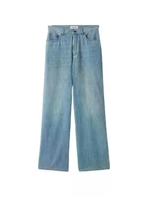 Miu Miu Logo Embroidered Wide-leg Jeans - Blue