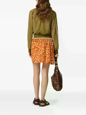 Miu Miu Waxed Suede Zip-up Jacket With Contrasting Sleeves - Green