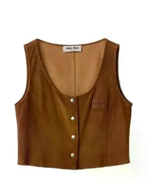 Miu Miu Waxed Suede Cropped Vest