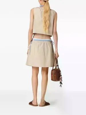 Miu Miu Panama Cotton Cropped Top With Leather Tie Detail - Neutrals