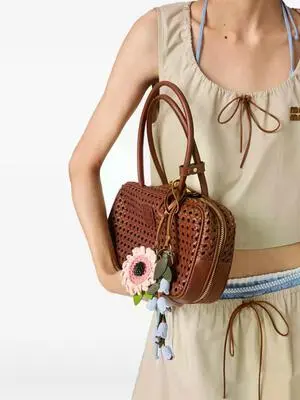 Miu Miu Panama Cotton Cropped Top With Leather Tie Detail - Neutrals