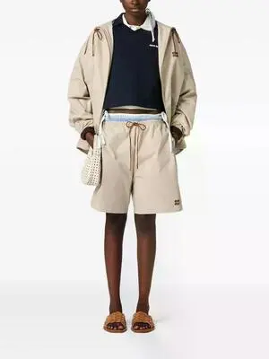 Miu Miu Panama Cotton Bermuda Shorts With Leather Tie Detail - Neutrals