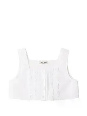 Miu Miu Poplin Cropped Top With Ruffle Detailing
