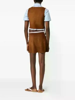 Miu Miu Waxed Suede Mini Skirt - Brown