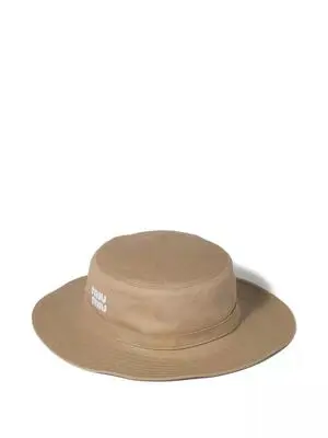 Miu Miu Textured Drill Bucket Hat With Embroidered Logo - Neutrals