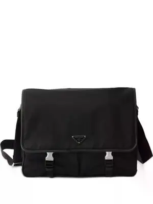 Prada Triangle Logo Buckled Shoulder Bag - Black
