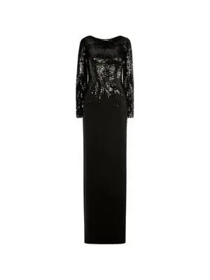Black Long Sleeve Sequin Gowns
