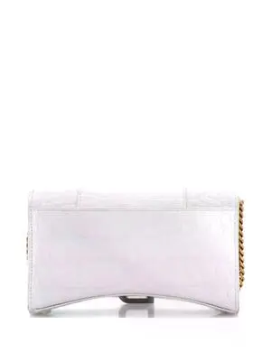 Balenciaga Hourglass Chain Wallet Crocodile Embossed Leather Clutch Bag - White